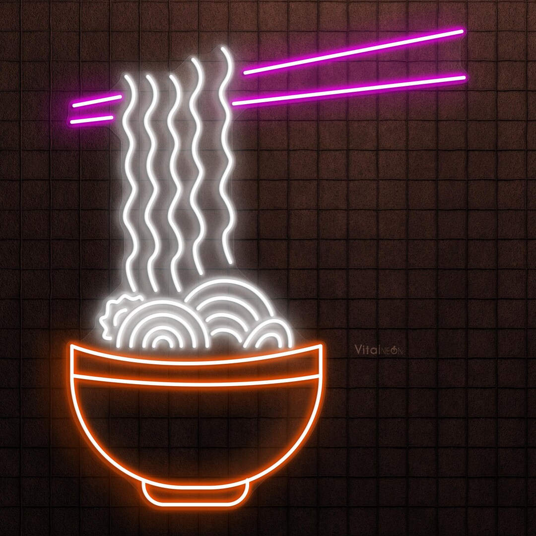 Ramen Bowl Neon Sign, Ramen Bowl Led Sign, Noodles With Chopsticks Wall ...