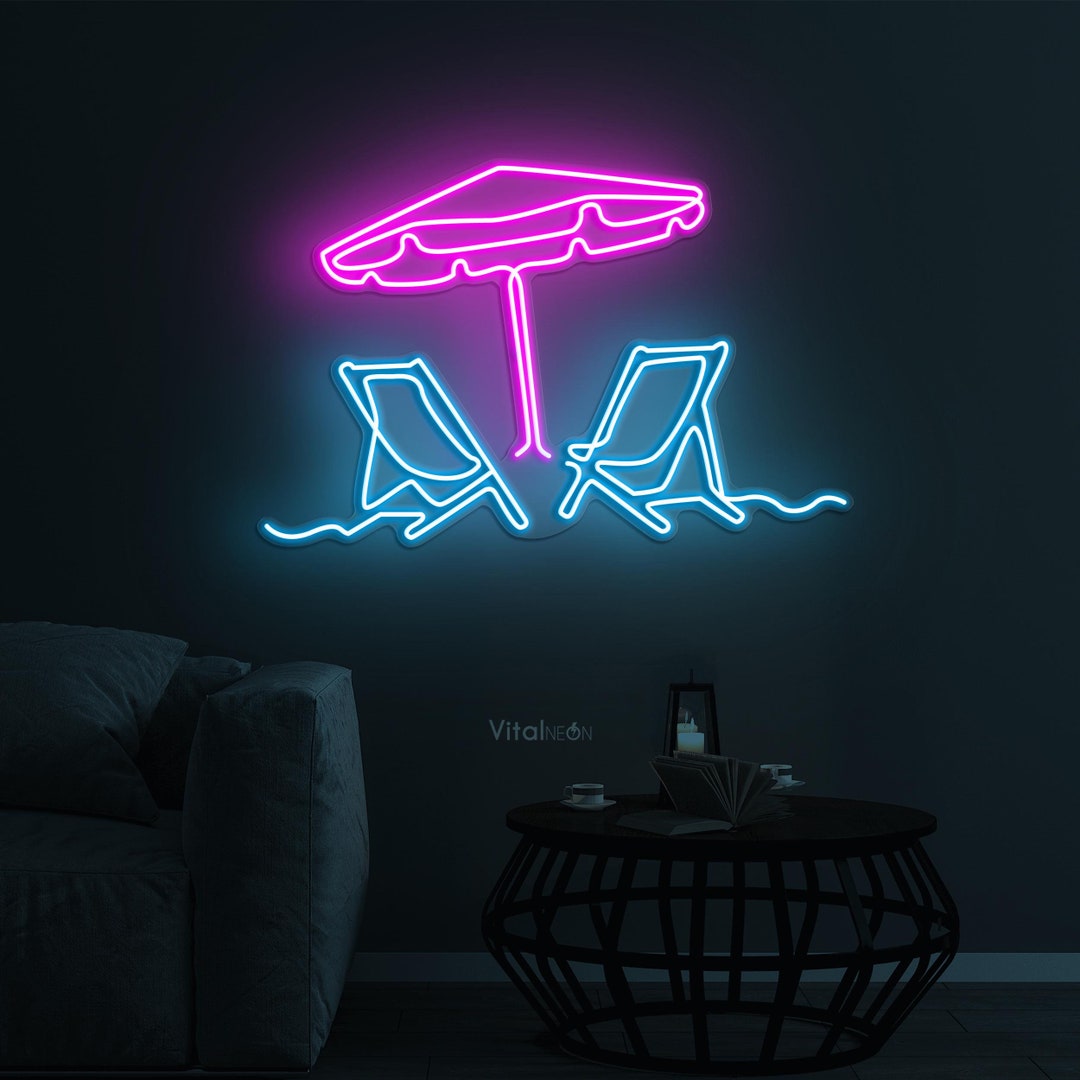 Beach Scene LED Neon Sign, Umbrella and Chairs Wall Art - Etsy