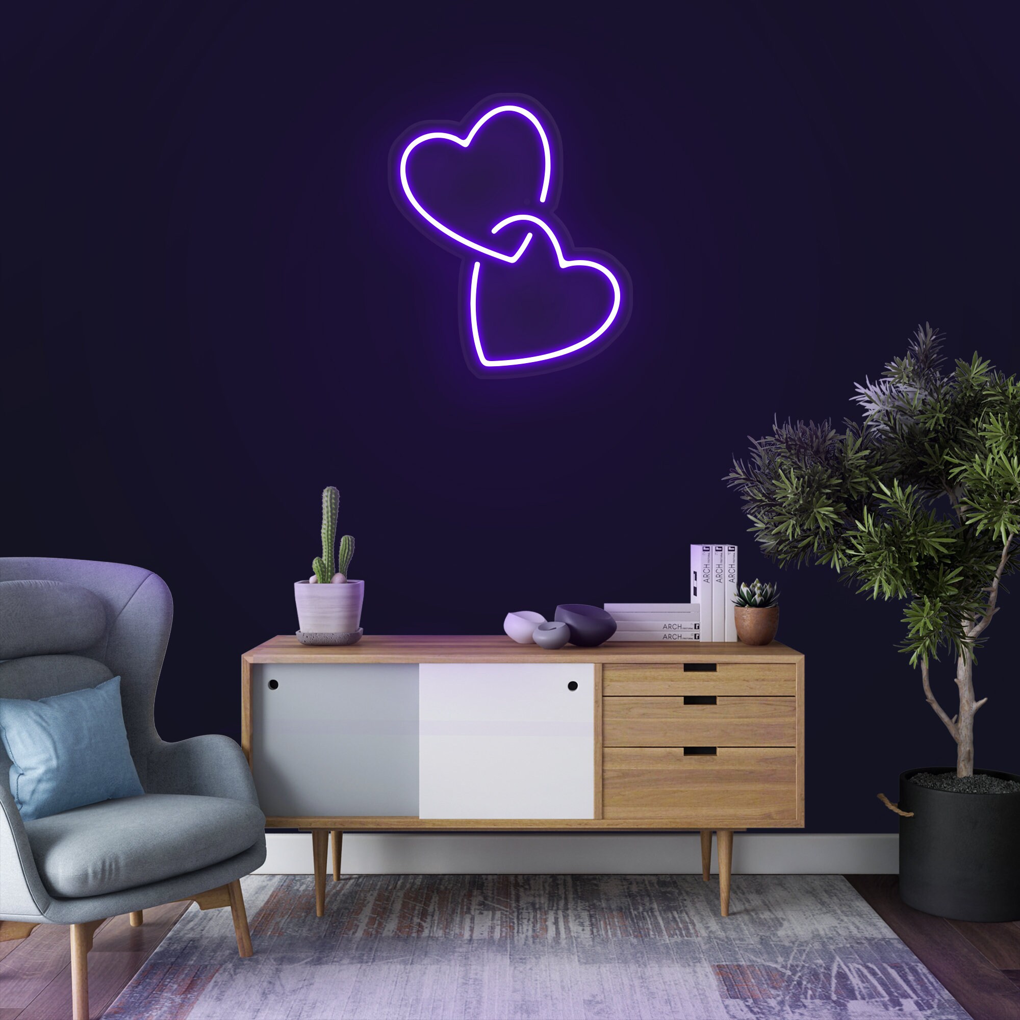 Hearts Neon Sign, Romantic Wall Art, Wedding Decor, Gift Idea, Double ...