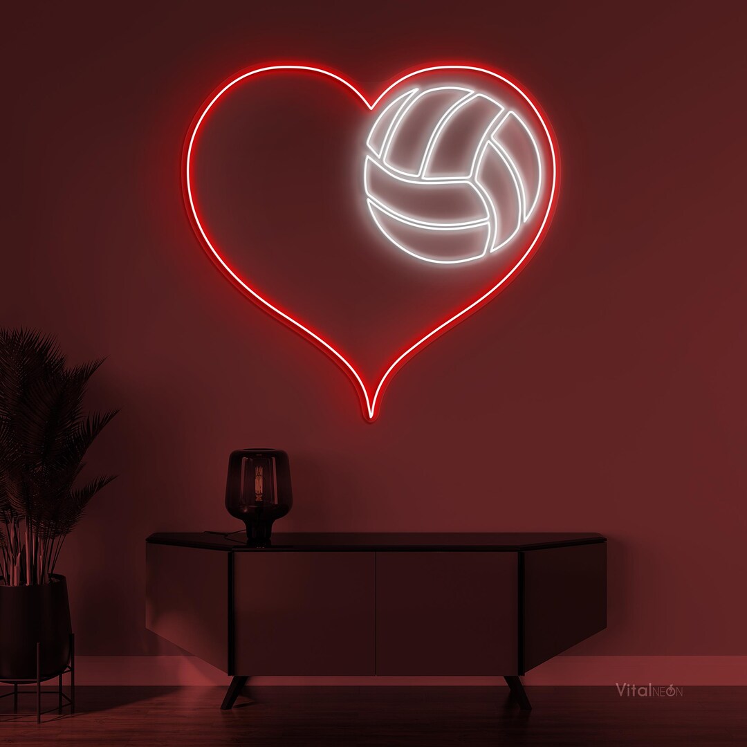 Volleyball Neon Sign, Volleyball LED Light, Volleyball Heart Wall Art ...
