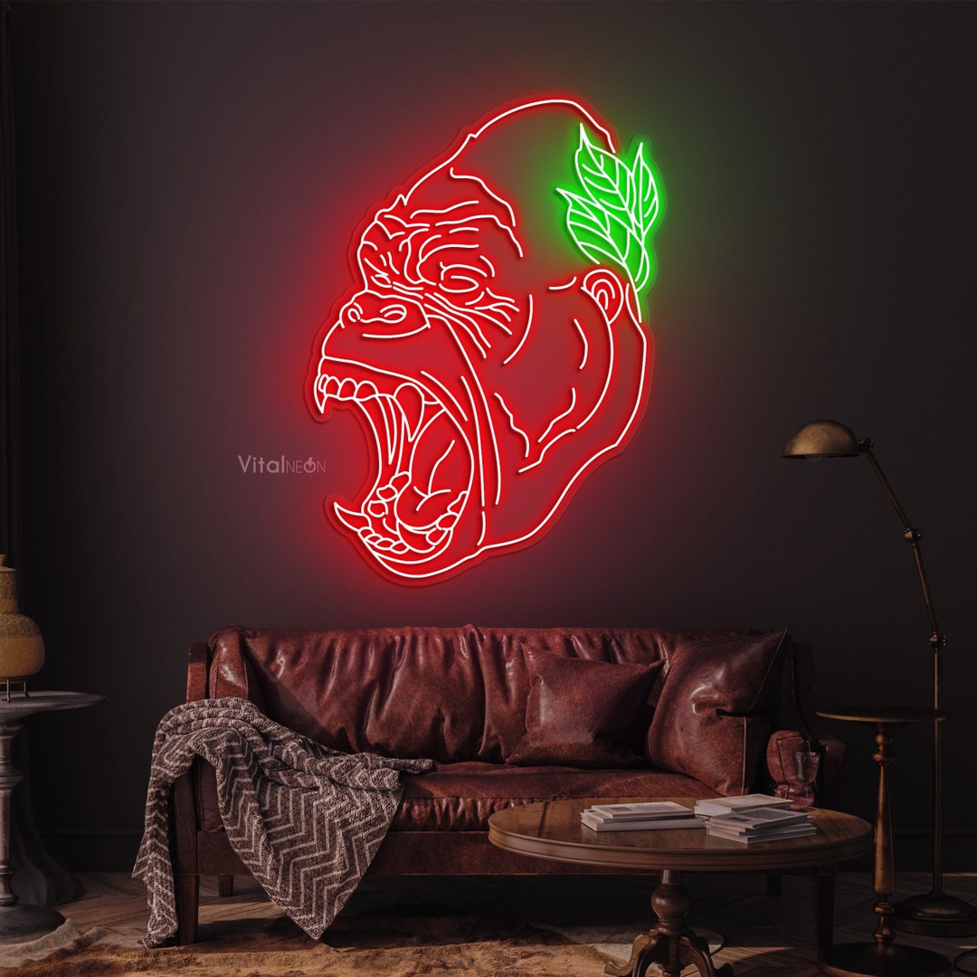 Gorilla Head Neon Light, Open Mouth Gorilla Face Sign, Gorilla LED Neon ...