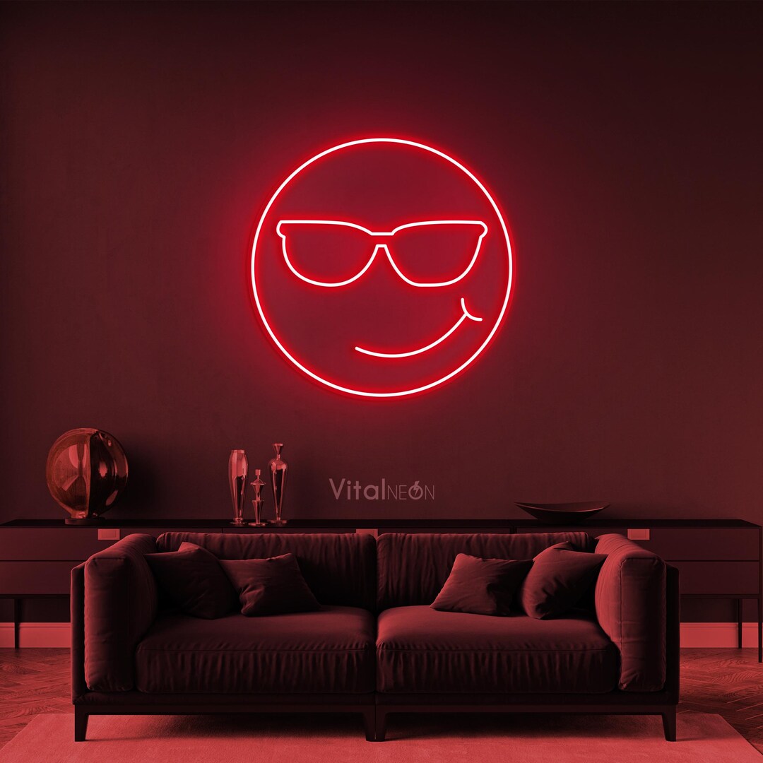 Smiley Face Neon Sign, Smiley Face With Glasses LED Light, Smiley Face ...