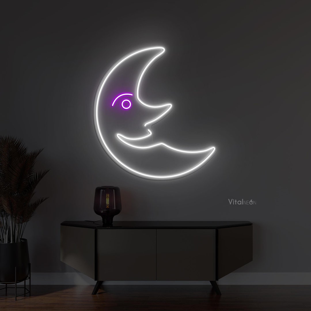 Moon Neon Sign, Moon Smile LED Light, Smiley Moon Face Wall Decor, Home ...
