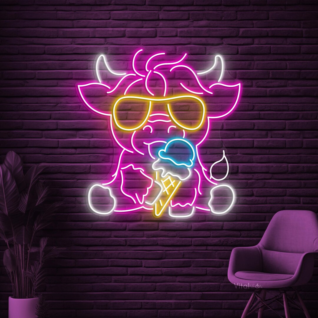 Cow Neon Sign, Ice Cream Cow LED Light, Cute Cow Baby Wall Decor, Ice ...
