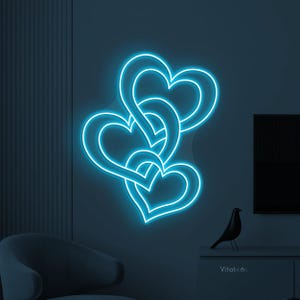 Hearts Neon Sign, Heart Chain LED Light, Triple Hearts Wall Decor, Love ...