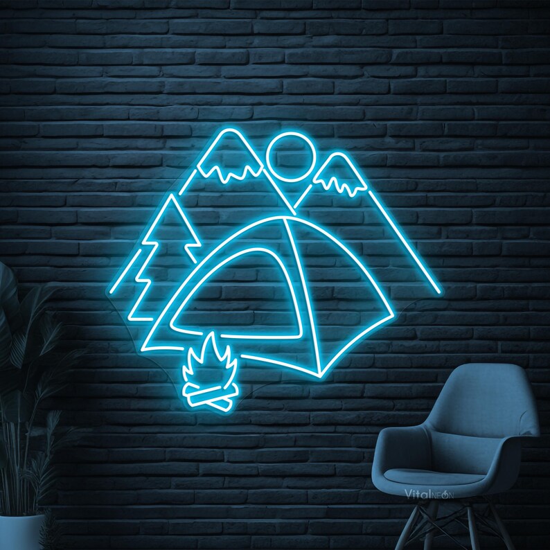 Camping Neon Sign, Camping LED Light, Mountain Campsite Wall Decor ...