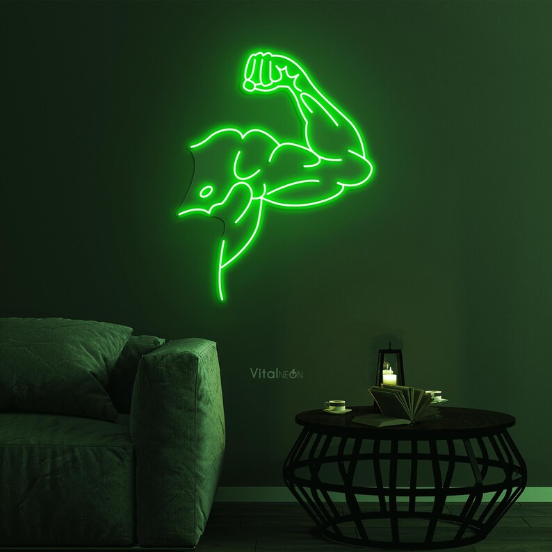Muscle Neon Sign, Muscle LED Light, Body Building LED Neon Art, Fitness ...