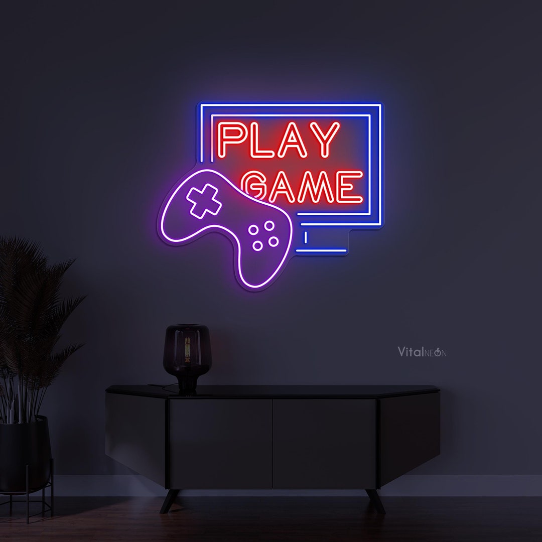 Play Game Neon Sign, Play Game LED Light, Game Controller Wall Decor ...
