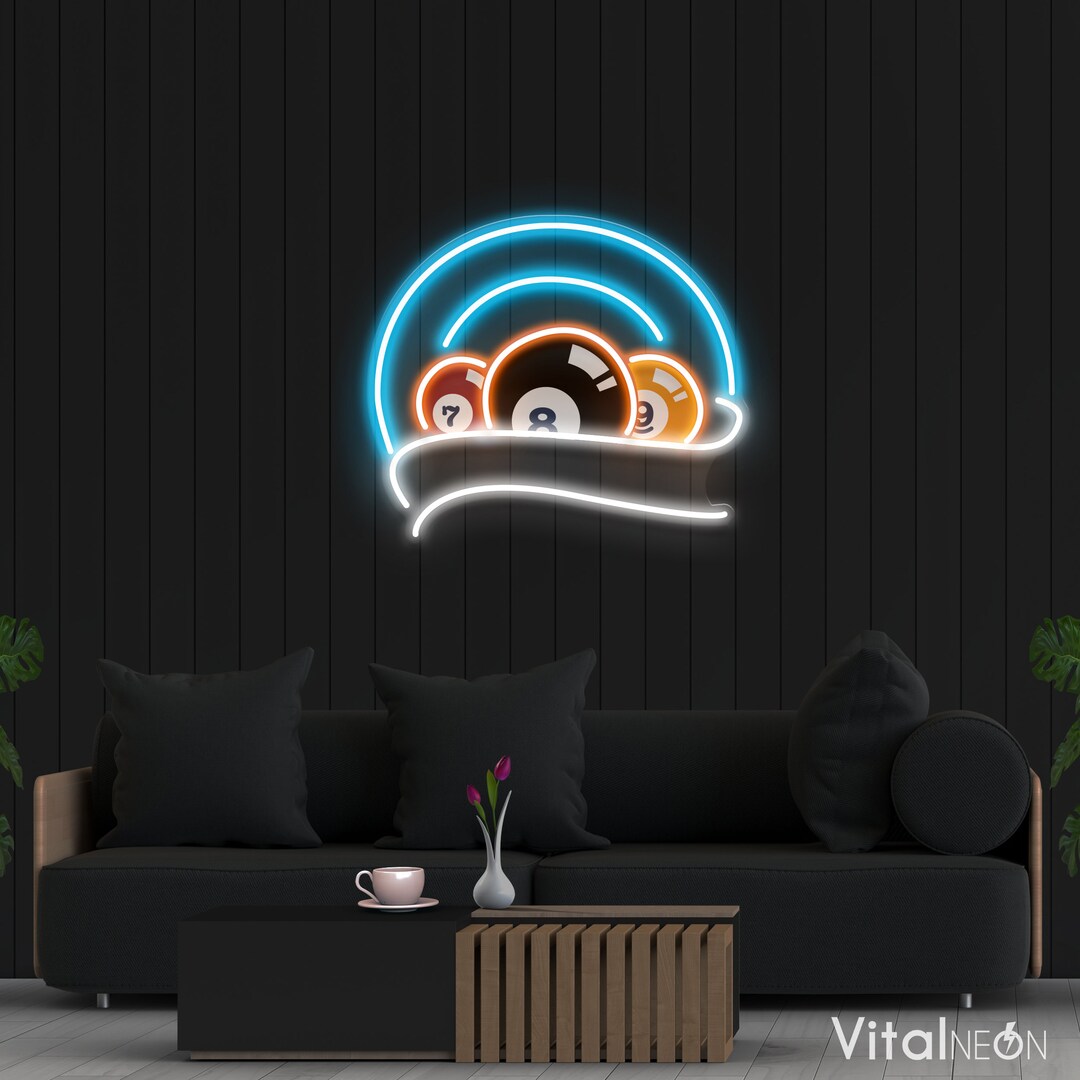 Billiards Artwork Led Neon Sign, Pool Table Decor, Game Room Wall Art ...