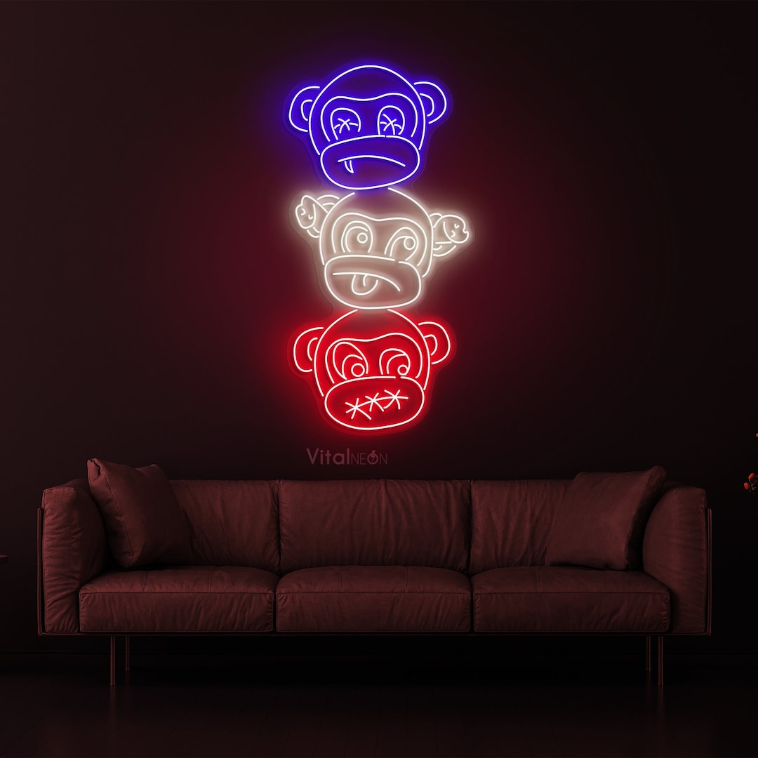 Monkey Face Neon Sign LED Art See Hear Speak No Evil Three Monkeys ...