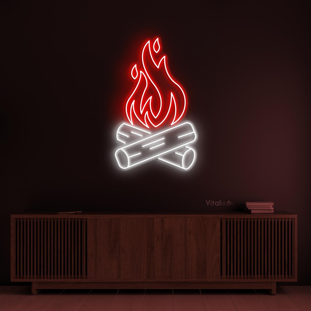 Campfire Neon Sign, Campfire LED Light, Bonfire Wall Art, Fire Wall ...