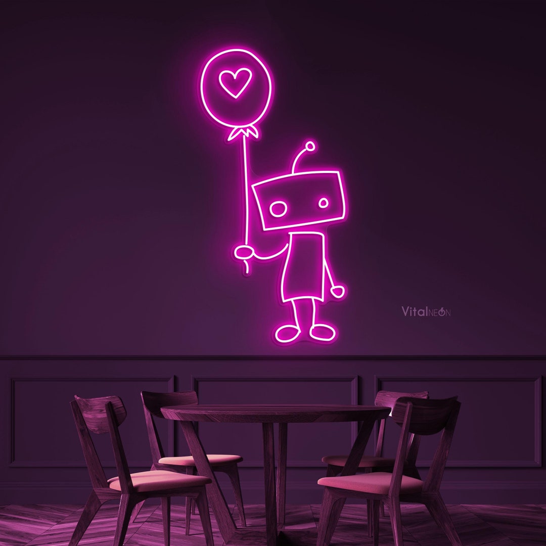 Robot With Balloon Neon Sign, Robot With Balloon LED Light, Robot With ...
