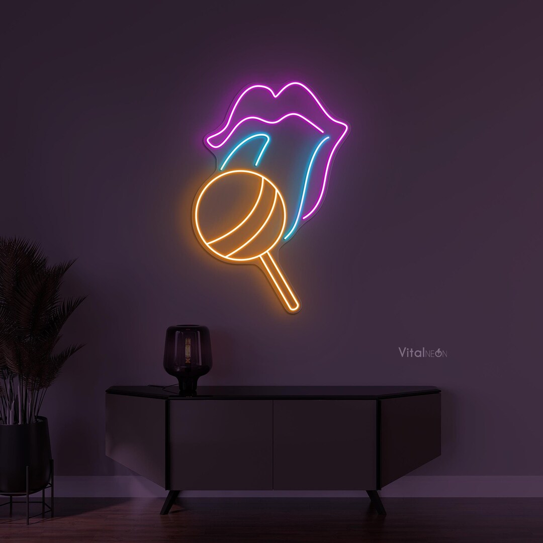 Lips and Lollipop Neon Sign, Lips and Lollipop LED Light, Lips Wall ...
