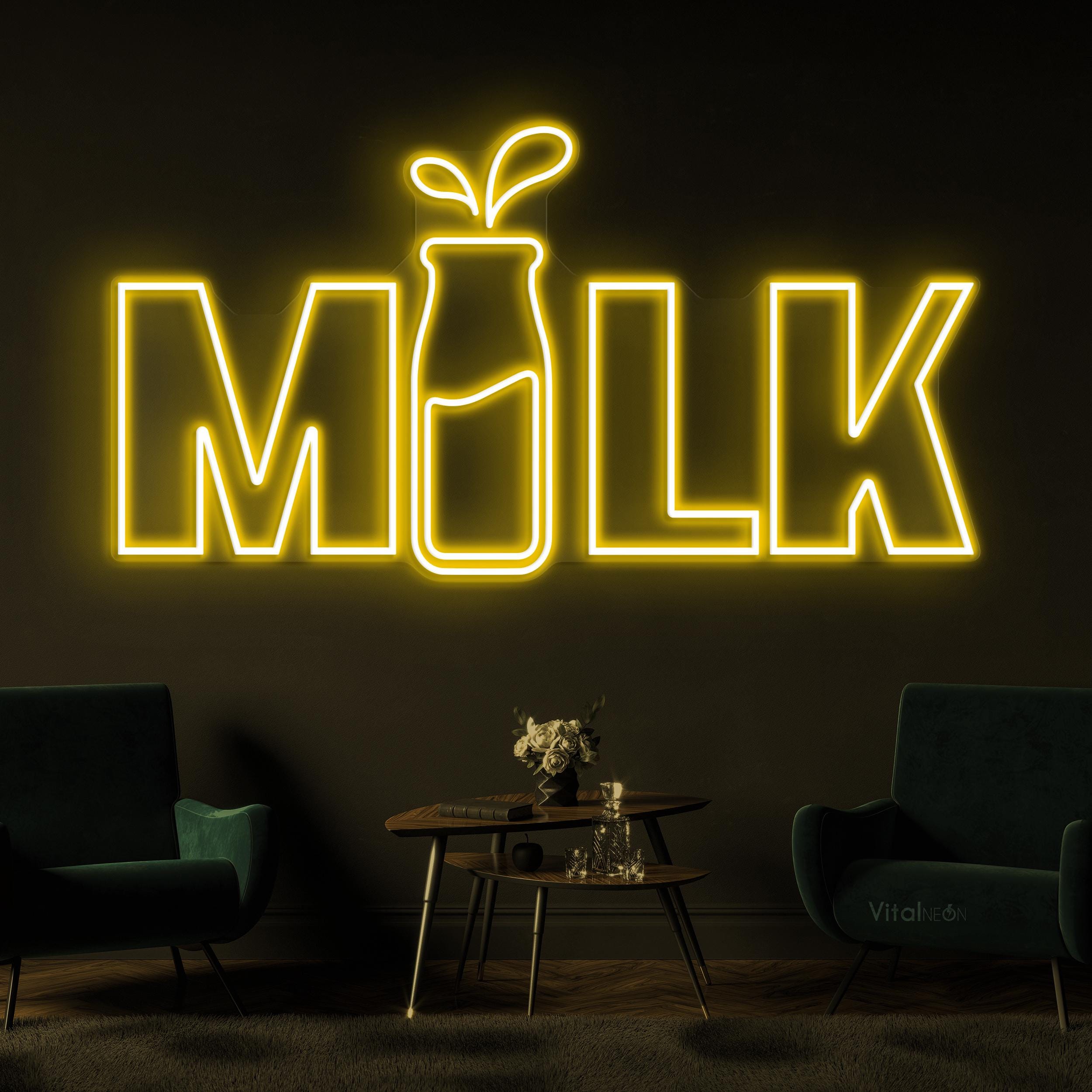 MILK Neon Sign, Milk Bottle LED Light, Dairy Decor - Etsy