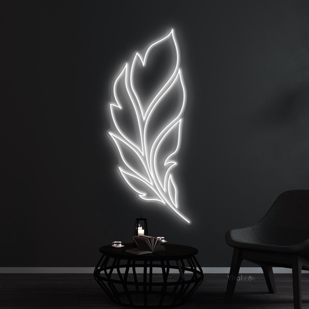 Feather LED Light Neon Sign Home Wall Art Bedroom Leaf Nature ...
