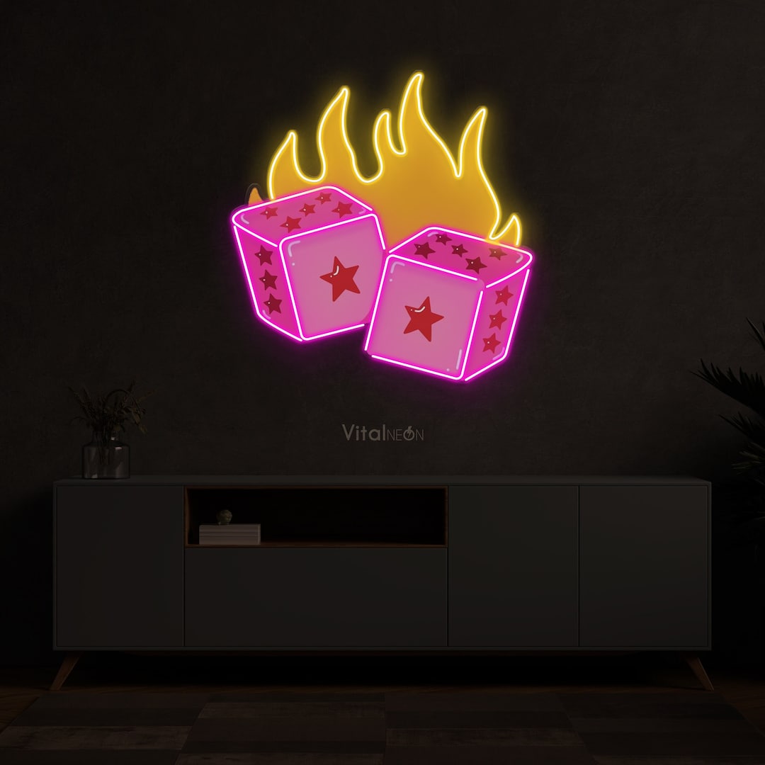 Flaming Dice Neon Sign, Dice Pop Art Light, Party Decor, Neon Bar Sign ...