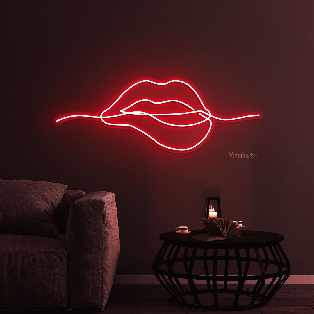 Lips Neon Sign, Romantic Lips LED Light, Kiss LED Neon Art, Romantic ...