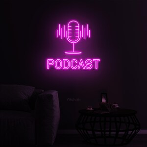 Podcast Neon Sign, Podcast LED Light, Microphone Neon Light, News Channel Wall Art, Podcast Wall ...