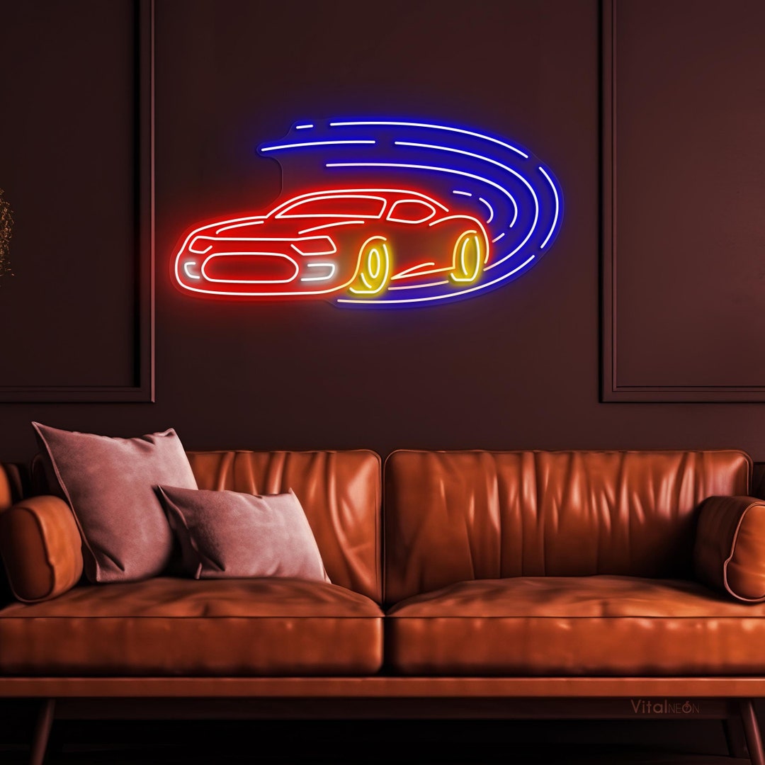 Racing Car Neon Sign, Racing Car LED Light, Sports Car Wall Decor, Race ...