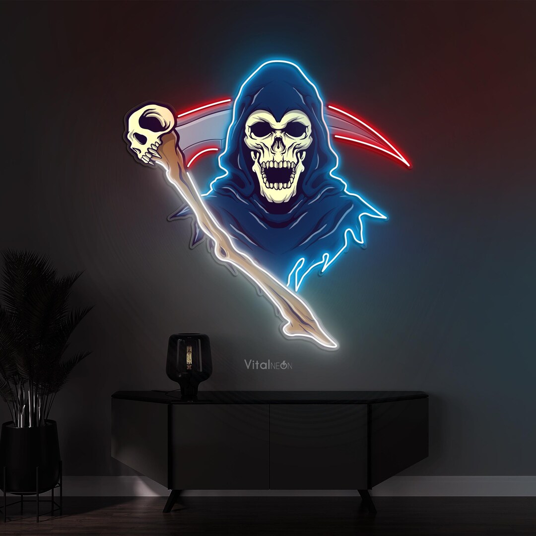 Grim Reaper Neon Sign, Grim Reaper Skeleton Light, Skeleton LED Pop Art ...