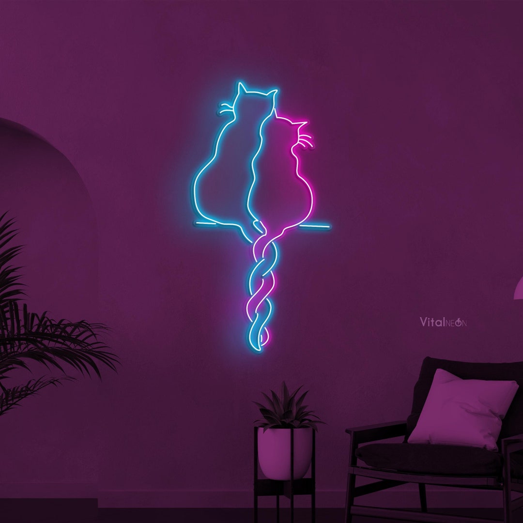 Cat Love Neon Sign, Couple Cats LED Light, Cat Neon Wall Art, Cat Decor ...