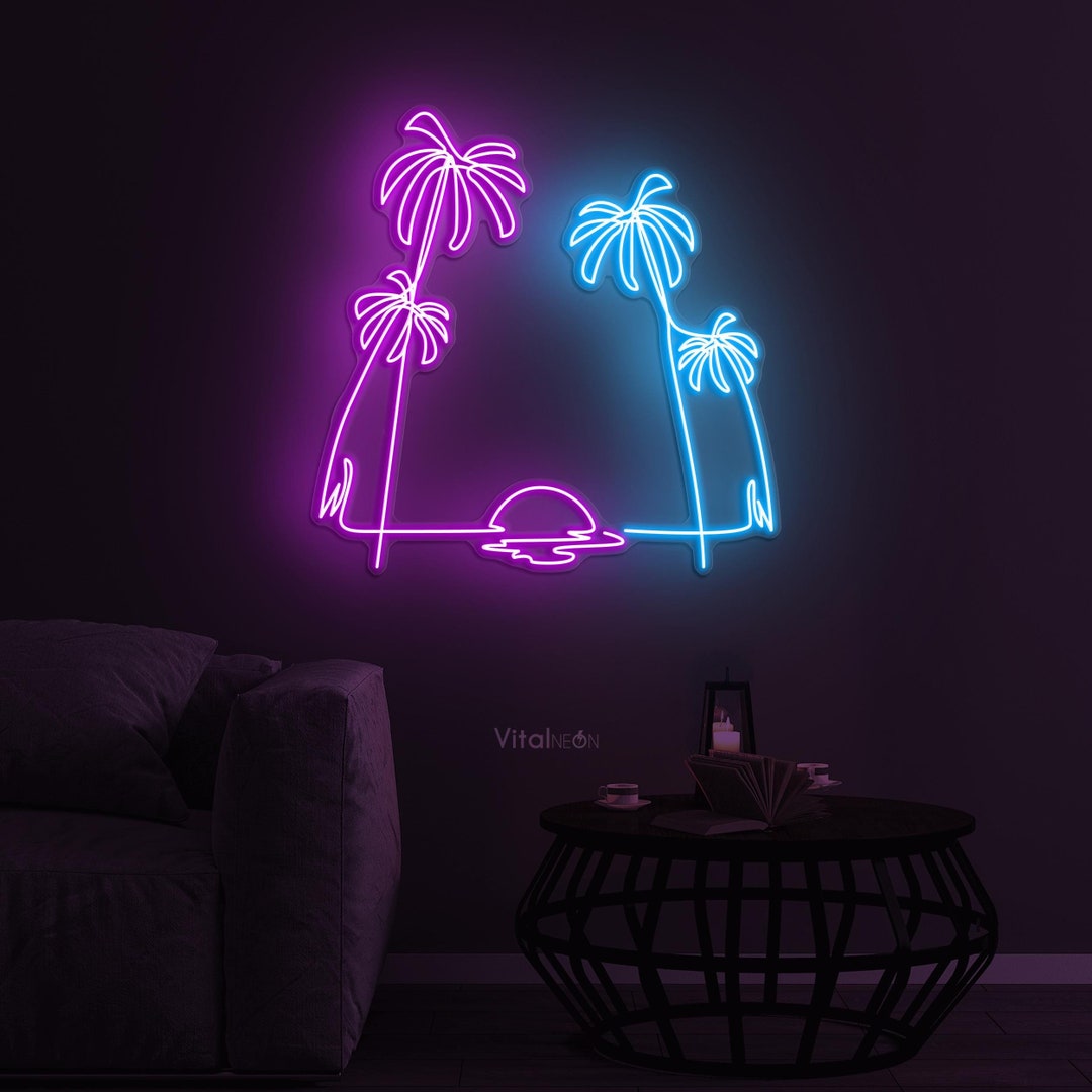 Palm Trees on Beach Neon Sign, Palm Trees LED Light, Palm Trees LED ...