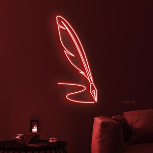 Quill Pen Neon Sign, Quill Pen LED Light, Writer Wall Decor, Book Shop ...