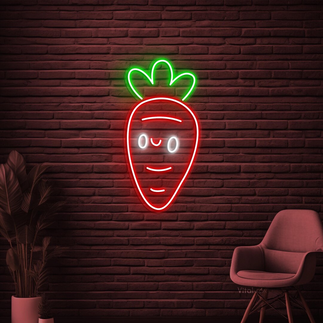 Carrot Neon Sign LED Light Face Wall Decor Nursery Kitchen Vegetable ...