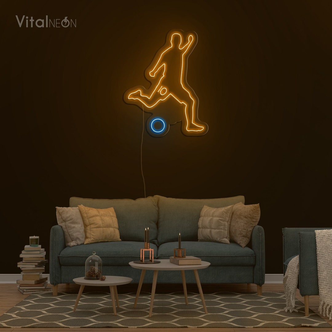 Soccer Player Neon Sign, Soccer Ball LED Light, Football Sports Decor ...