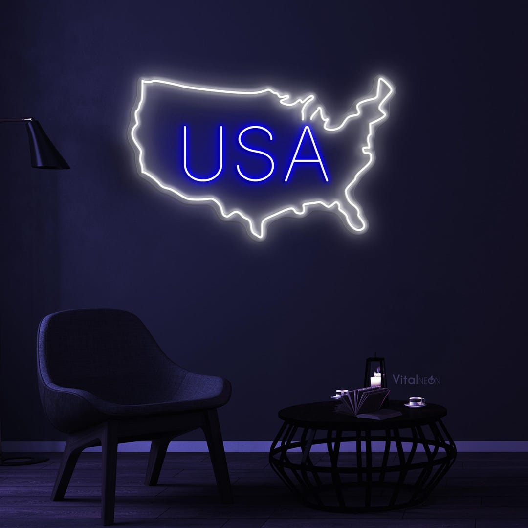 USA Map Neon Sign, USA Map LED Light, Office Wall Decor, Adventure Neon ...