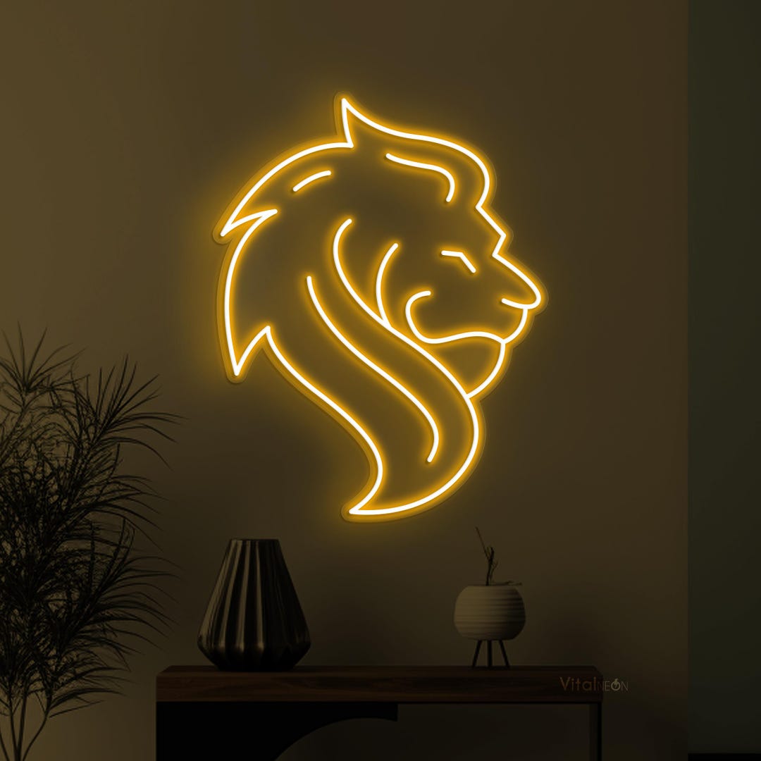 Lion Neon Sign, Lion LED Light, Lion Head Wall Art, Animal Shop Wall ...