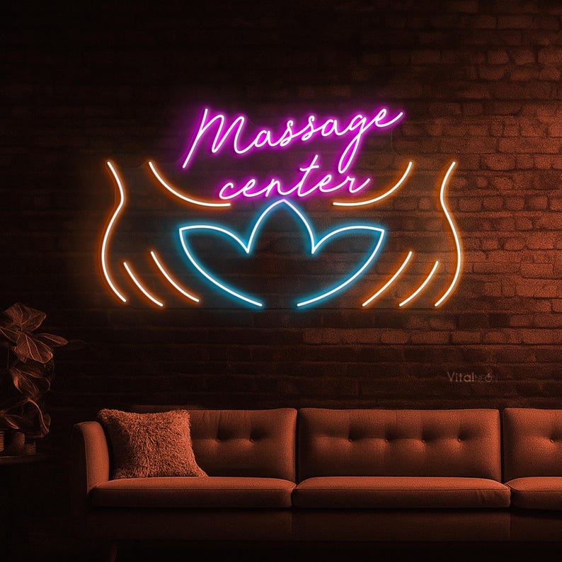Massage Center LED Neon Sign, Spa Wall Decor, Lotus Flower Art - Etsy
