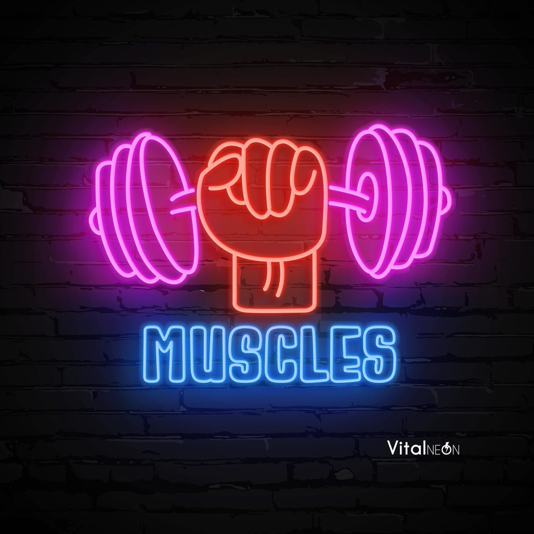 Muscle Neon Sign, Muscle With Barbell LED Light, Muscle LED Neon Art ...