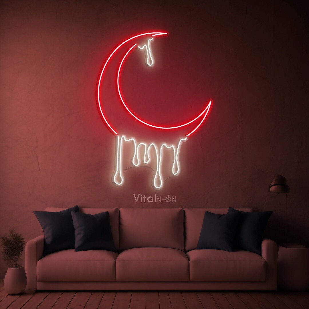 Moon Dipping Neon Sign, Dripping Moon LED Art, Melting Moon Neon Light ...