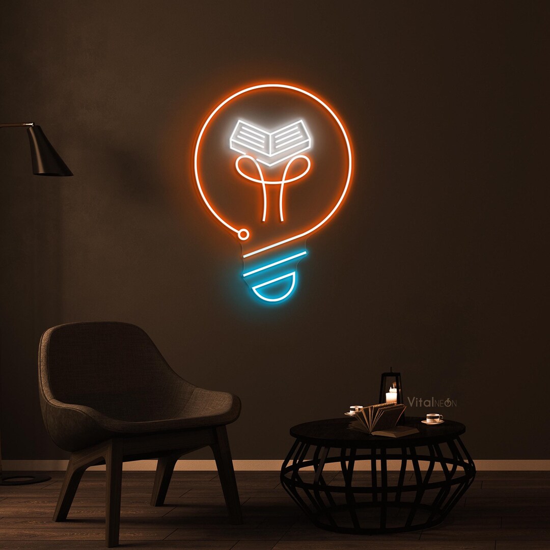 Bulb Neon Sign, Light Bulb Led Light, Bulb in Book Wall Decor, Home ...