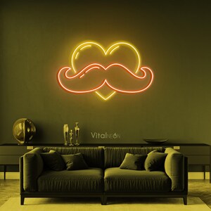 Moustache Heart Neon Sign, Father's Day Gift, Moustache Wall Light ...
