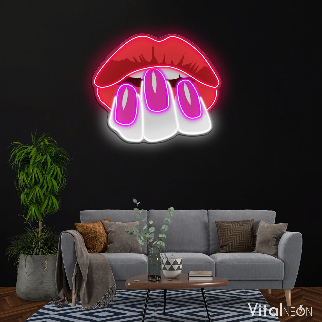 Hands on Lips Neon Sign, Lips Neon Pop Art, Home Decor, Lips Wall Art ...