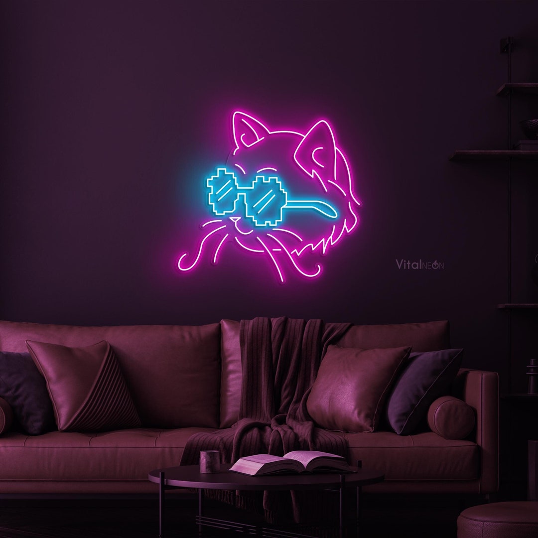 Pixelated Cat LED Neon Sign, Glasses, Home Decor - Etsy