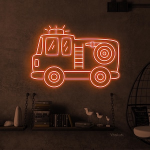 Fire Truck Neon Sign, Fire Truck LED Light, Firefighter Hero Wall Decor ...