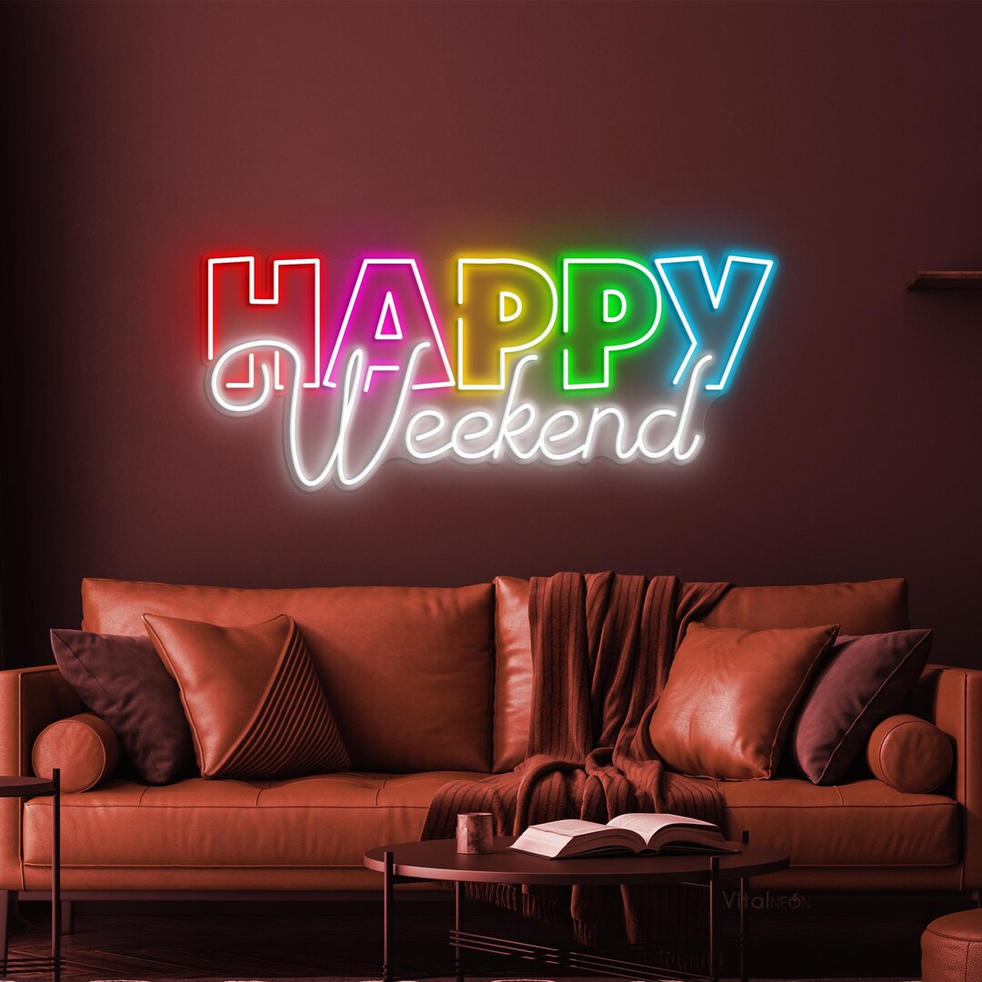 Happy Weekend LED Light Neon Sign, Party Club Bar Home Wall Art Decor ...