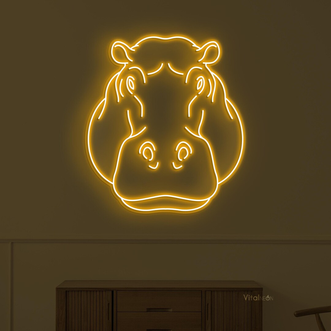 Hippo Neon Sign, Hippo LED Light, Hippopotamus Wall Decor, Hippo Head ...