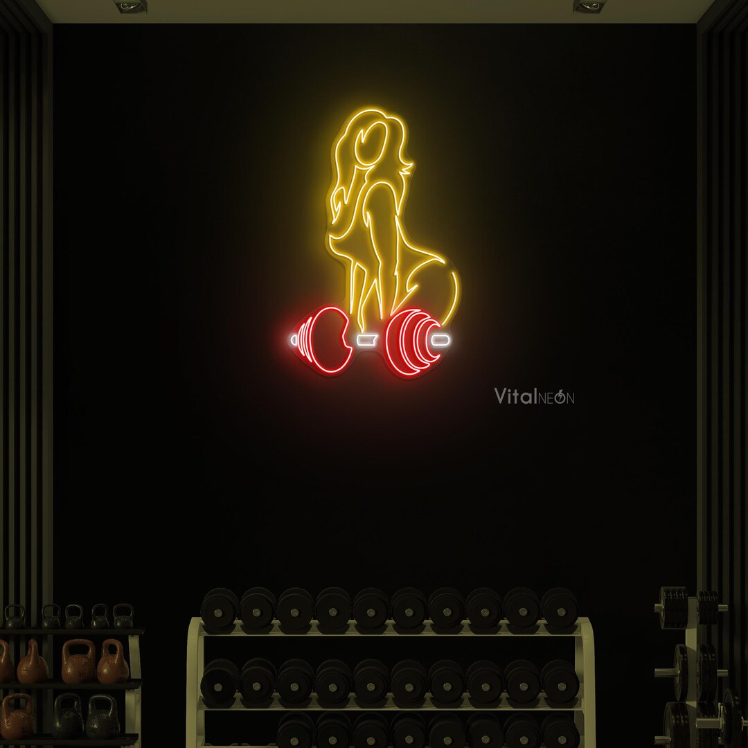 Woman Lifting Weights Neon Sign, Girl Lifting Weight LED Light, Custom ...