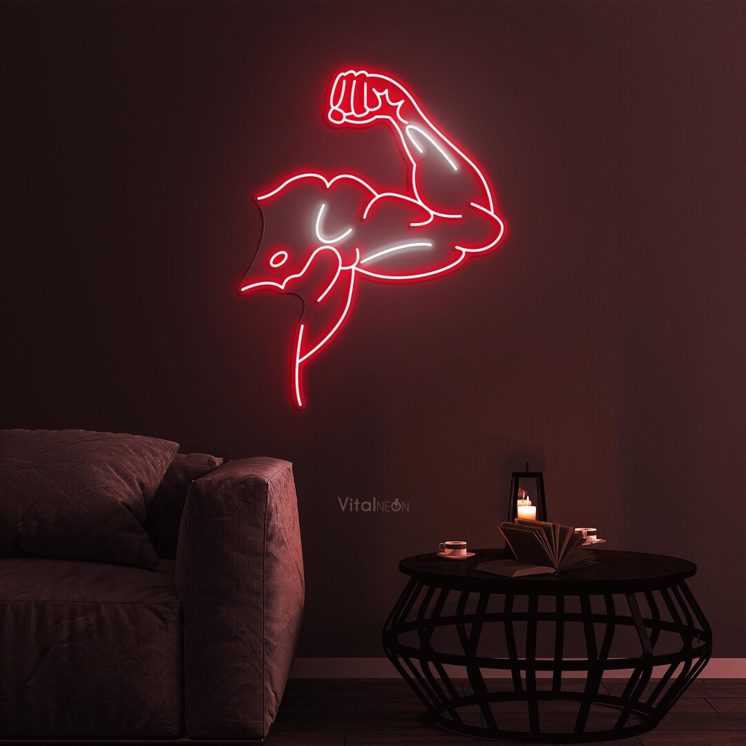 Muscle Neon Sign, Muscle LED Light, Body Building LED Neon Art, Fitness ...