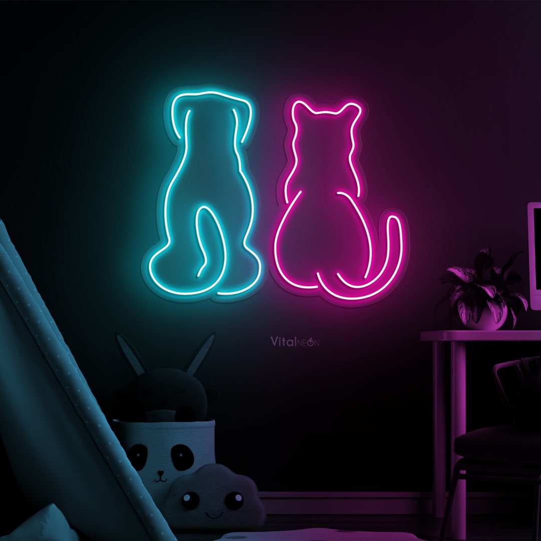 Cat Dog Neon Sign Pet Store Decor Puppy LED Light Animal Lovers Wall ...