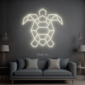 Geometric Turtle Neon Sign, Turtle Neon Light, Turtle Wall Art Sign ...
