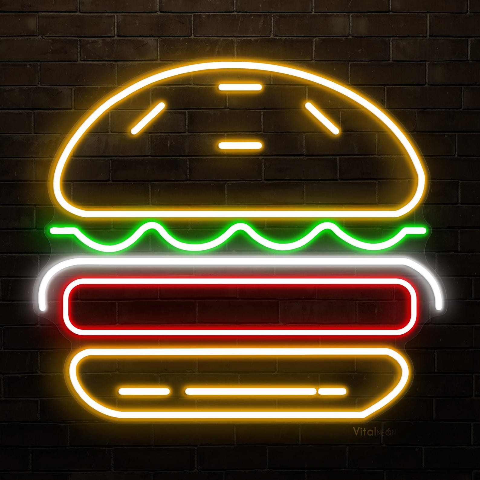 Burger Neon Sign, Burger LED Light, Hamburger Wall Art, Fast Food ...