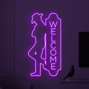 Welcome Neon Sign, Welcome LED Light, Cowboy Man Wall Decor, Cafe Neon ...