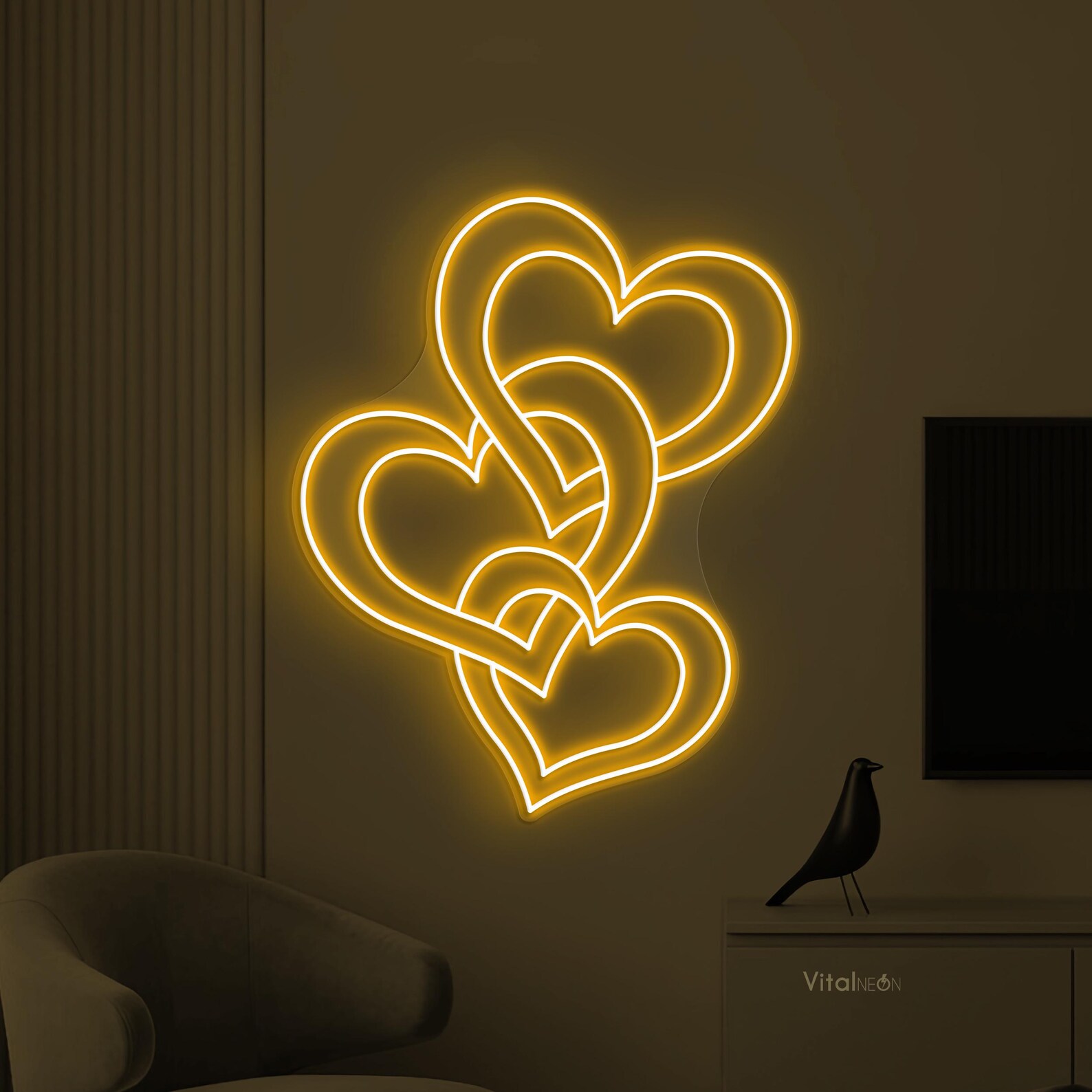 Hearts Neon Sign, Heart Chain LED Light, Triple Hearts Wall Decor, Love ...