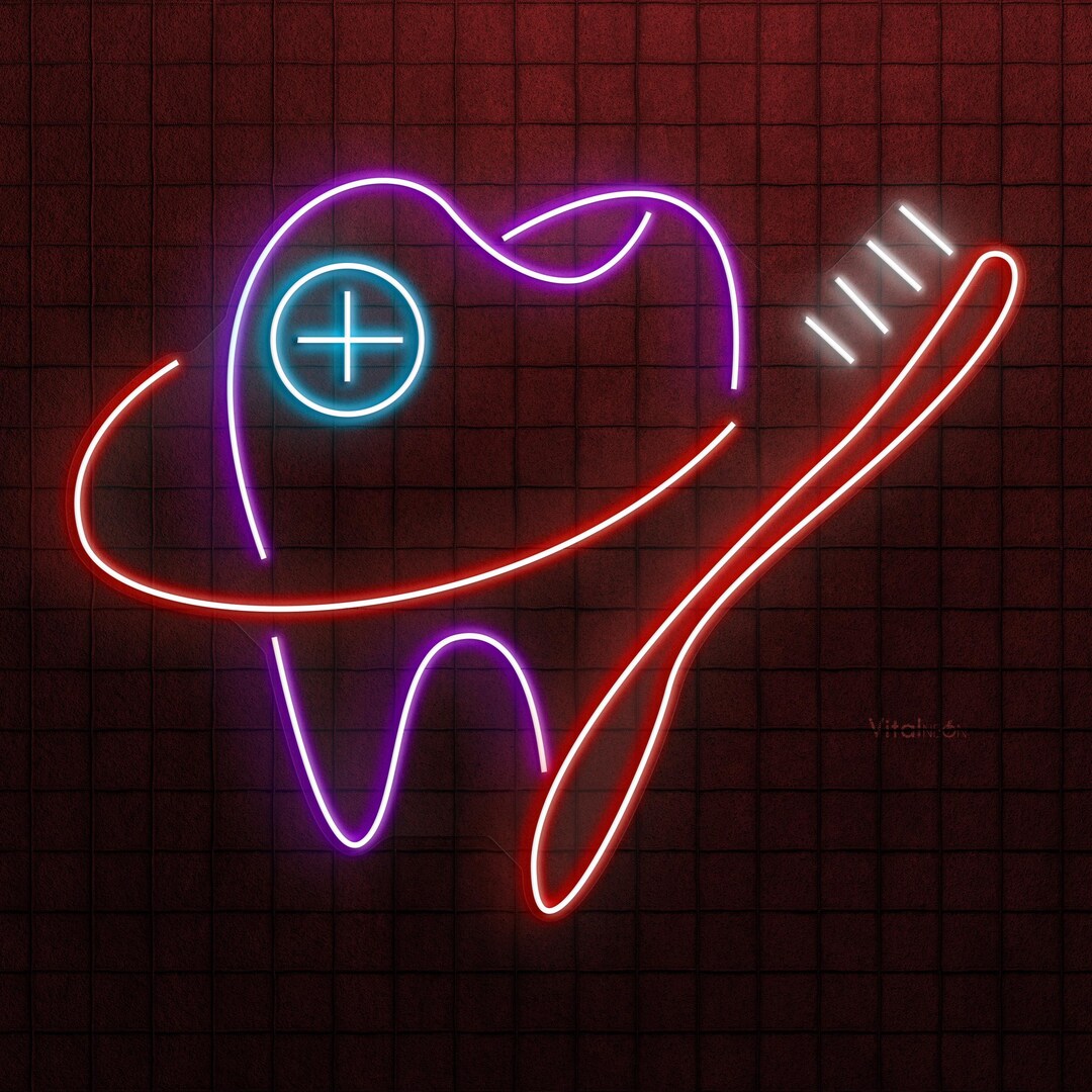 Toothbrush Teeth LED Neon Sign, Oral Health Smiles Dentist Office Wall ...