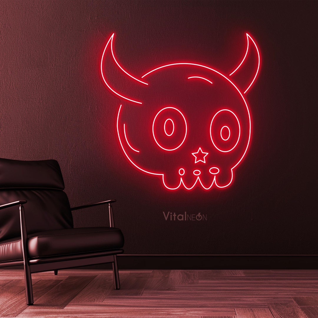 Devil Skull Neon Sign, Devil Skull LED Light, Devil Horns Neon Art ...